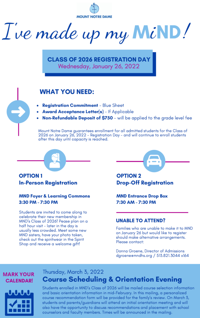 Registration Day Information! - Mount Notre Dame High School