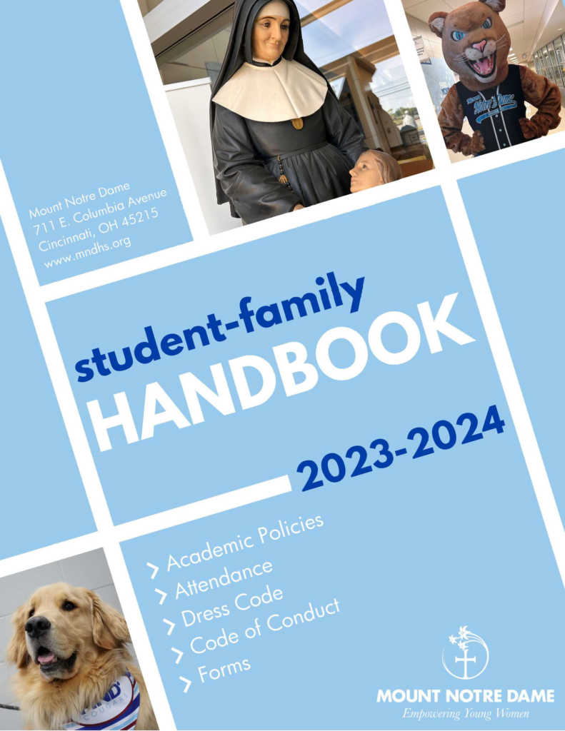 student handbook cover 202324 - Mount Notre Dame High School